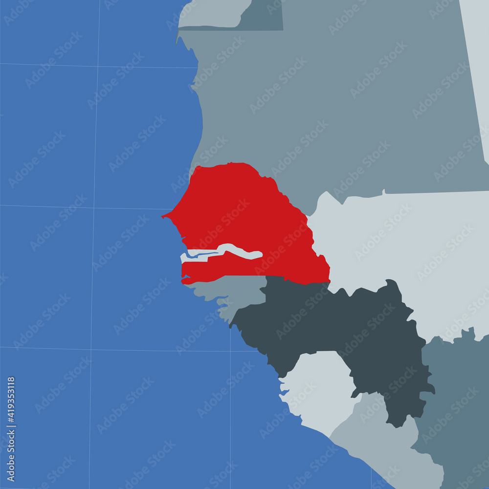 Shape of the Senegal in context of neighbour countries. Country ...