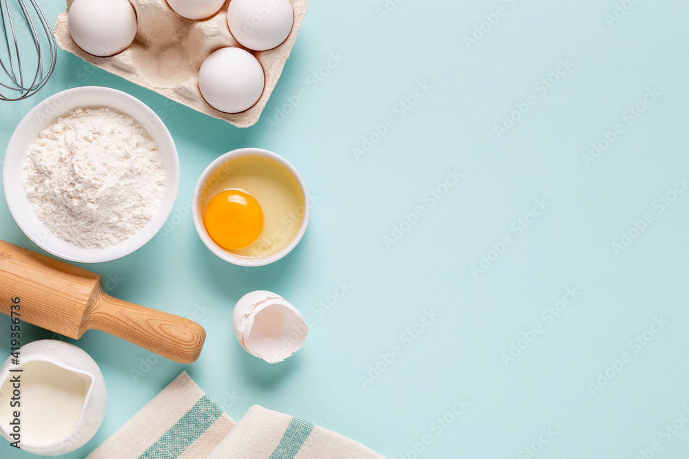 Baking or cooking background. Ingredients, kitchen items for baking ...