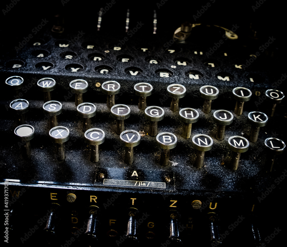 The keyboard and illuminated letter of a World War 2 German 'Enigma ...