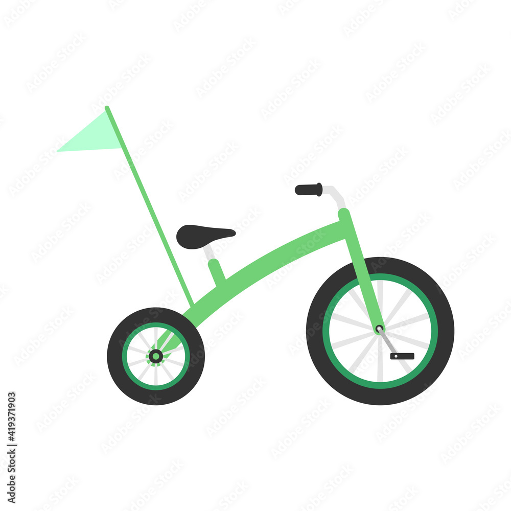 Bike kids icon. Bicycle with flag colorful symbol. Green child bike ...