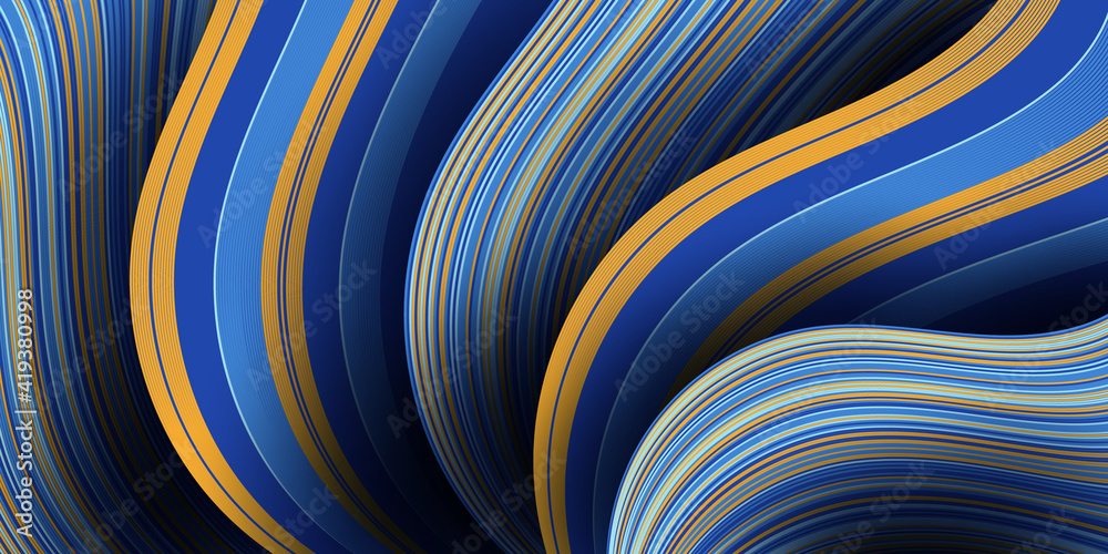 Wavy striped background 3D. Backdrop with flow lines. Vector ...