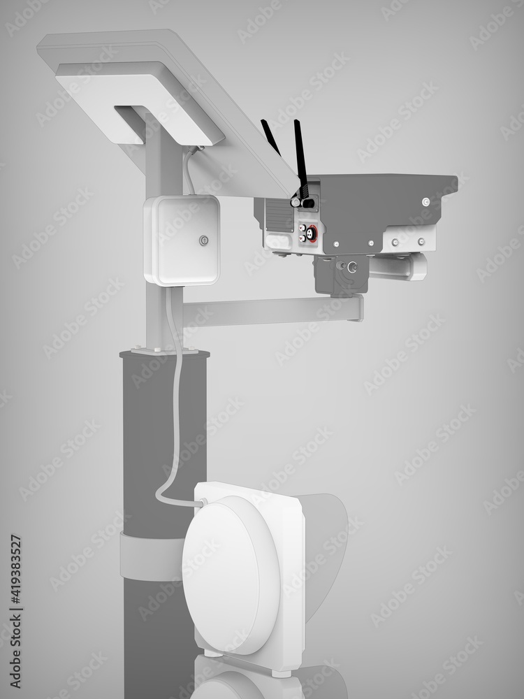 3D render of a road control system (radar, speed camera, traffic light ...