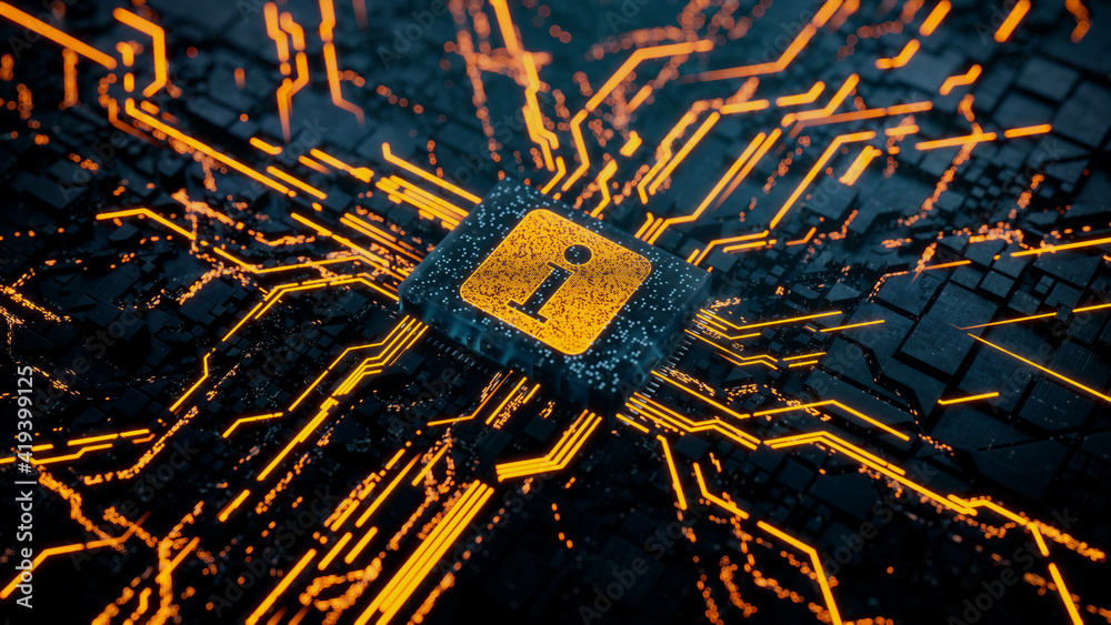 Information Technology Concept with info symbol on a Microchip. Data ...