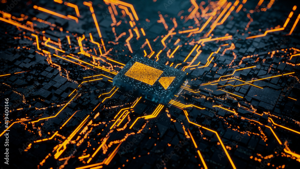 Video camera Technology Concept with Recording symbol on a Microchip ...