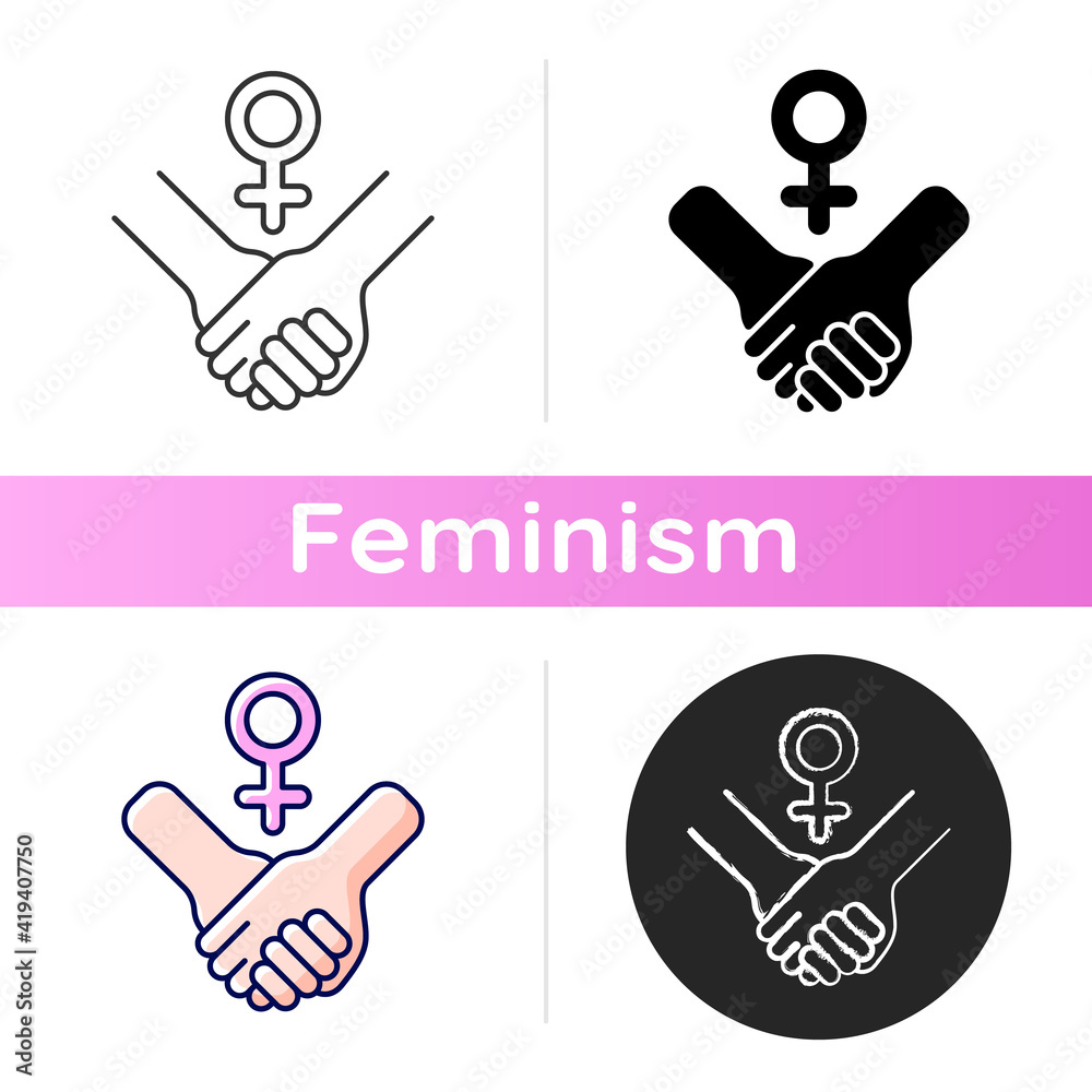 Girl power icon. Struggle for women rights. Women cooperation ...