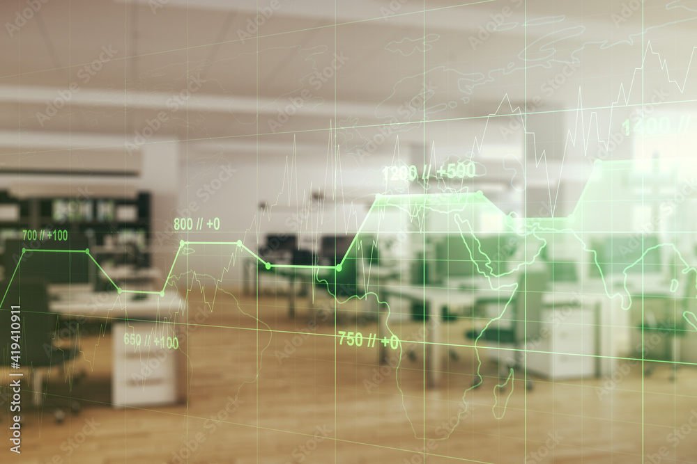 Multi exposure of abstract virtual graphic data spreadsheet sketch on a ...