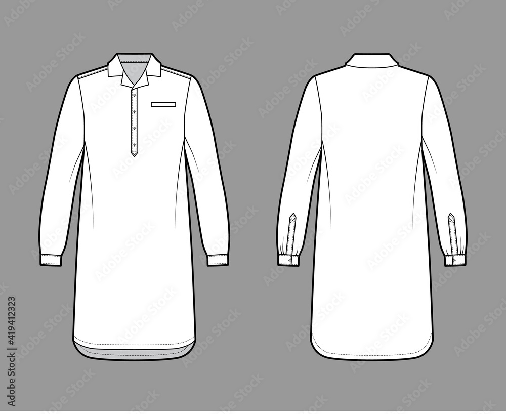 Nightshirt dress Sleepwear Pajama technical fashion illustration with ...