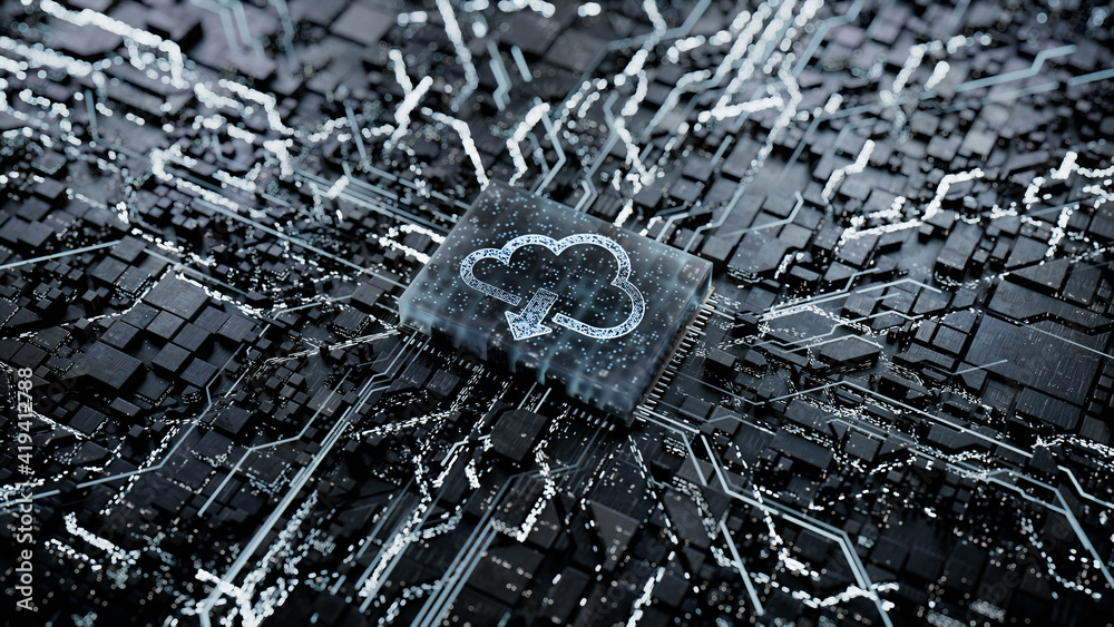 Data Storage Technology Concept With Cloud Download Symbol On A