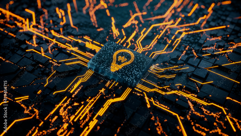 Innovation Technology Concept with lightbulb symbol on a Microchip ...