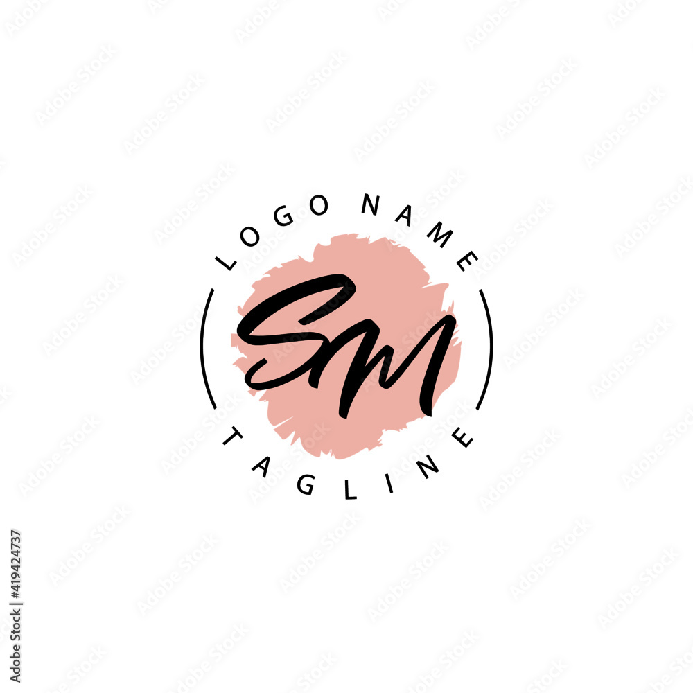 Initial handwriting with circle brush watercolor letter SM Stock Vector ...