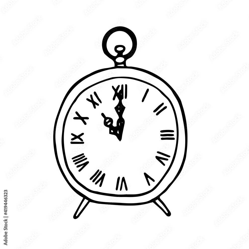 vintage clock drawing with roman numerals hand drawn sketch. vector ...