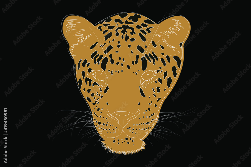 Drawing of a leopard. Leopard head full face. Simple linear drawing of ...