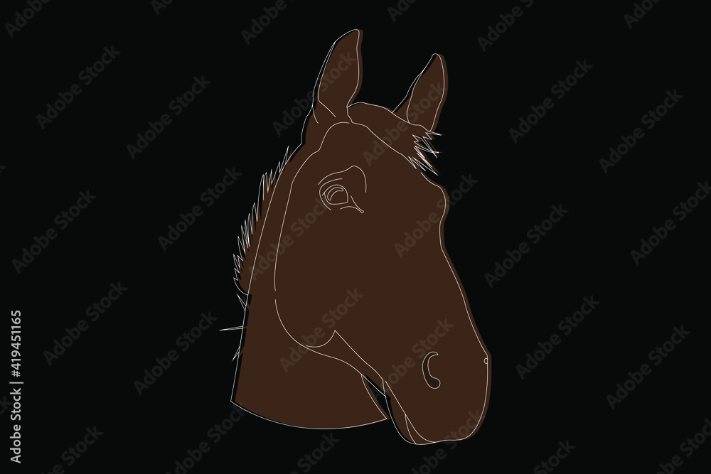 Horse drawing. Mustang head full face. Simple linear drawing of a horse ...