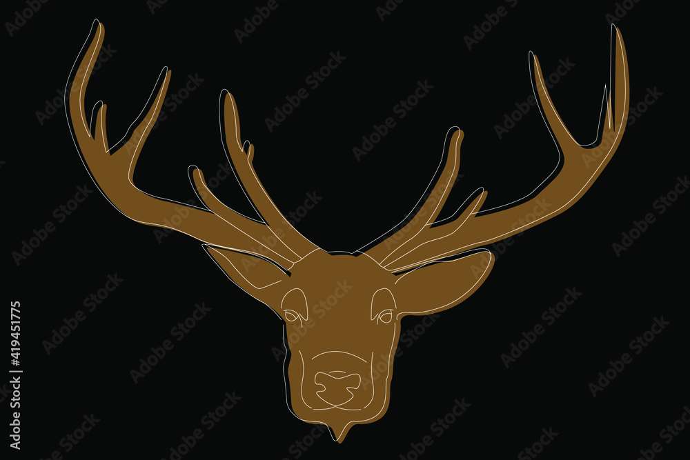 Deer drawing. Deer head full face. Simple line drawing of a deer. Wild ...