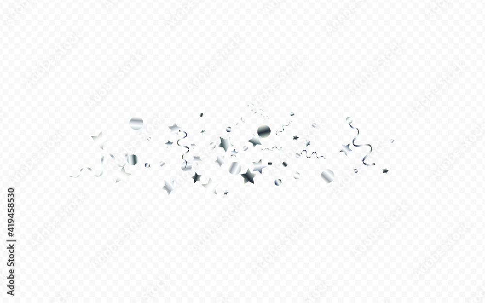 Silver Confetti Falling Vector Transparent Background. Shiny Streamer ...