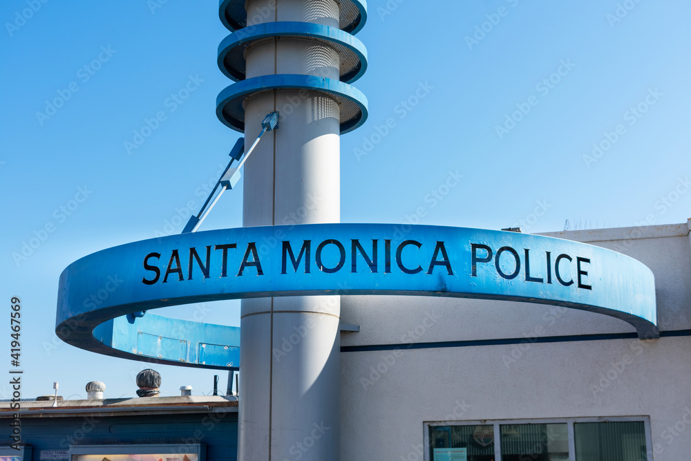 Santa Monica Police sign on the department substation located on the ...