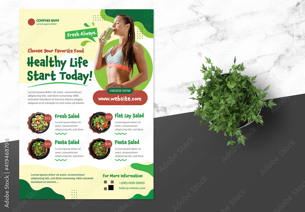 Healthy Food Flyer with Green Accent Stock Template | Adobe Stock