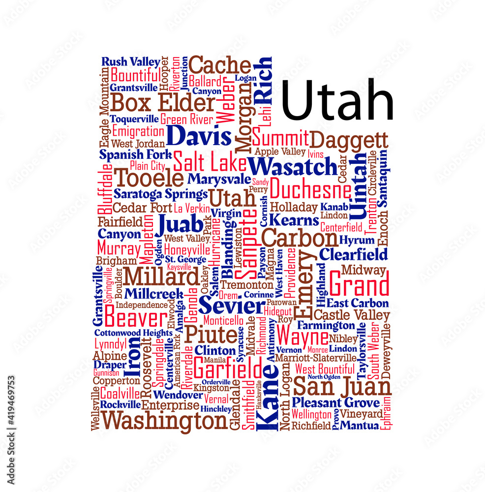 Word cloud map design includes all Counties, Cities, Municipalities in ...
