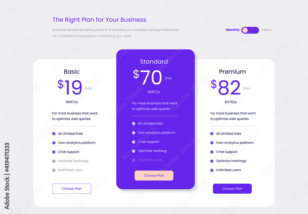 Modelo de Modern Pricing Table Element do Stock | Adobe Stock