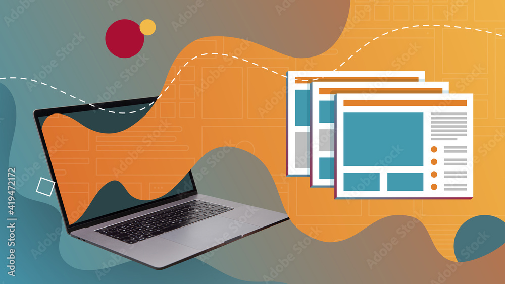 Conceptual contemporary art collage. Windows and tags opened coming ...