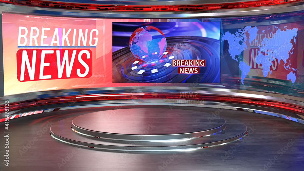 News Studio, Backdrop For TV Shows .TV On Wall.3D Virtual News Studio ...