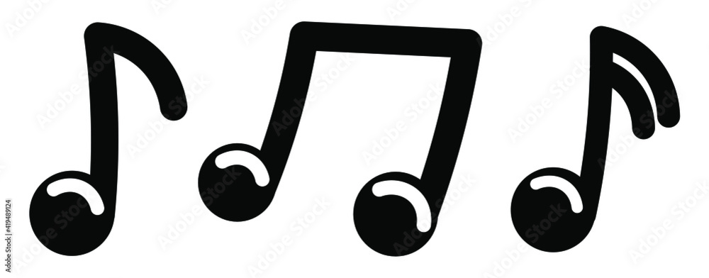 Cartoon black and white vector set of music notes. Elements are ...