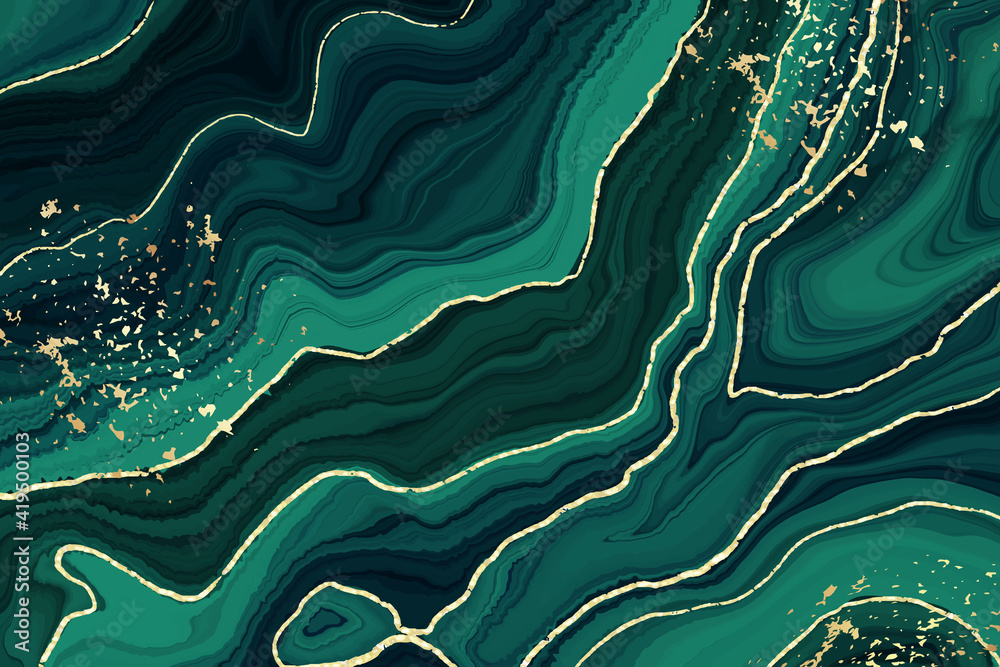 Abstract luxury liquid marble glittered green background. Malachite ...