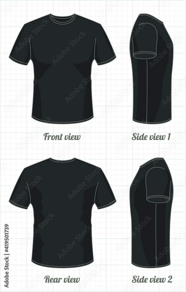 T-shirt template set, front, side, back view. Vector illustration ...