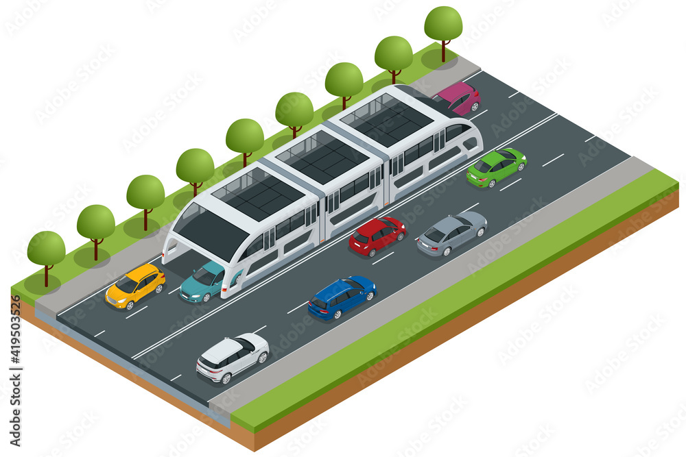 Isometric Transit Elevated Bus in China. Straddling bus, straddle bus ...