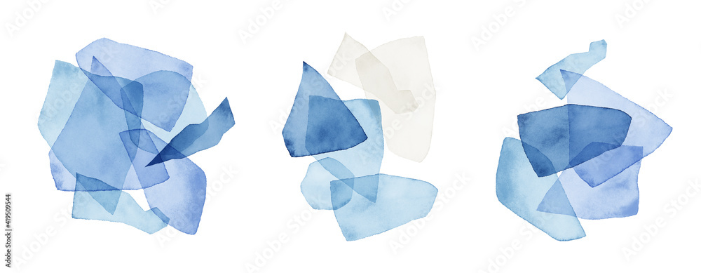 Arrangements set. Blue shards ice, navy, white, ivory, beige watercolor ...
