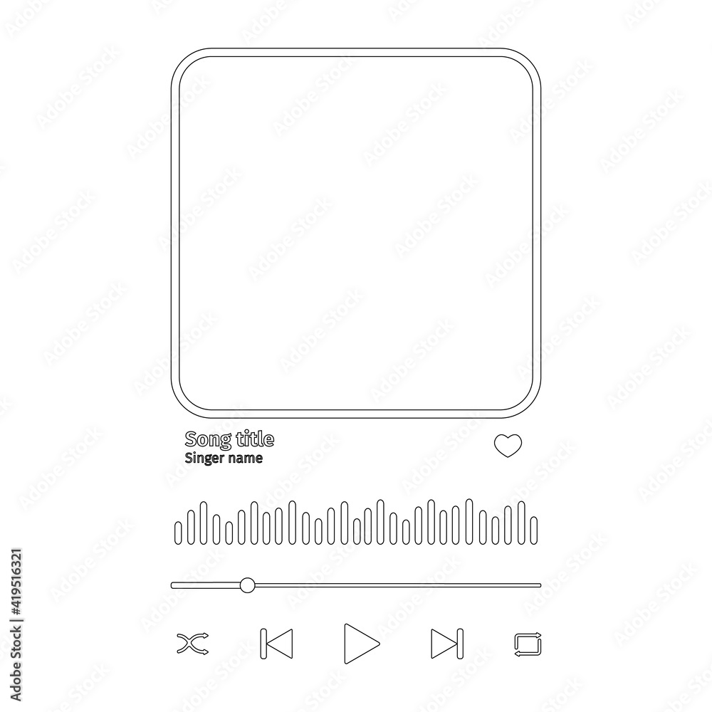 Audio player template with buttoms, loading bar, equalizer sign and ...