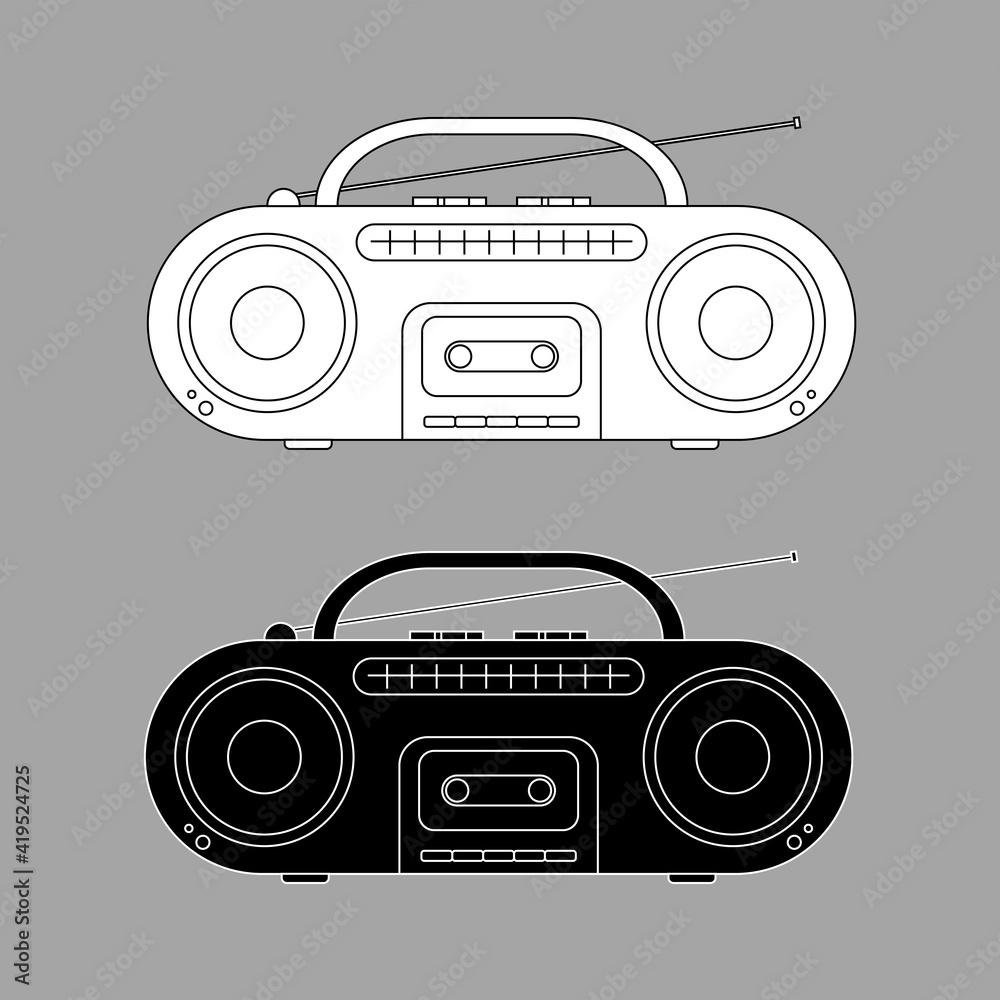 Boombox black white outline flat design Stock Vector | Adobe Stock