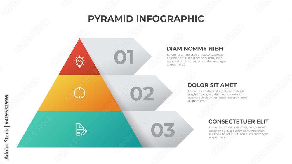 Photo & Art Print Pyramid infographic template with 3 list and icons ...