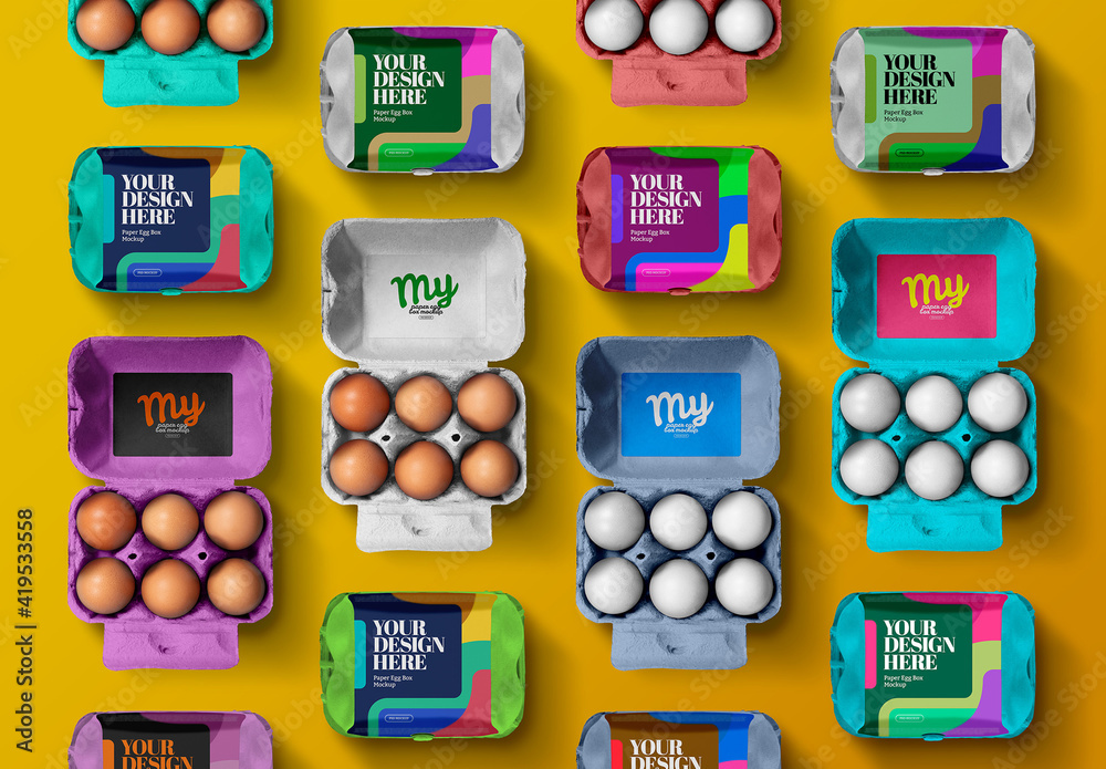 Egg Box Mockup - Paper, Carton, Half Dozen, Set Stock Template | Adobe ...