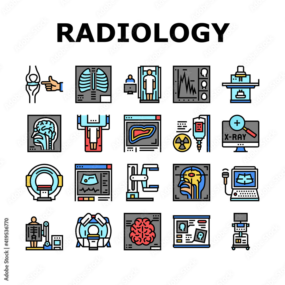 Radiology Equipment Collection Icons Set Vector. Mri And Ultrasound, Ct ...