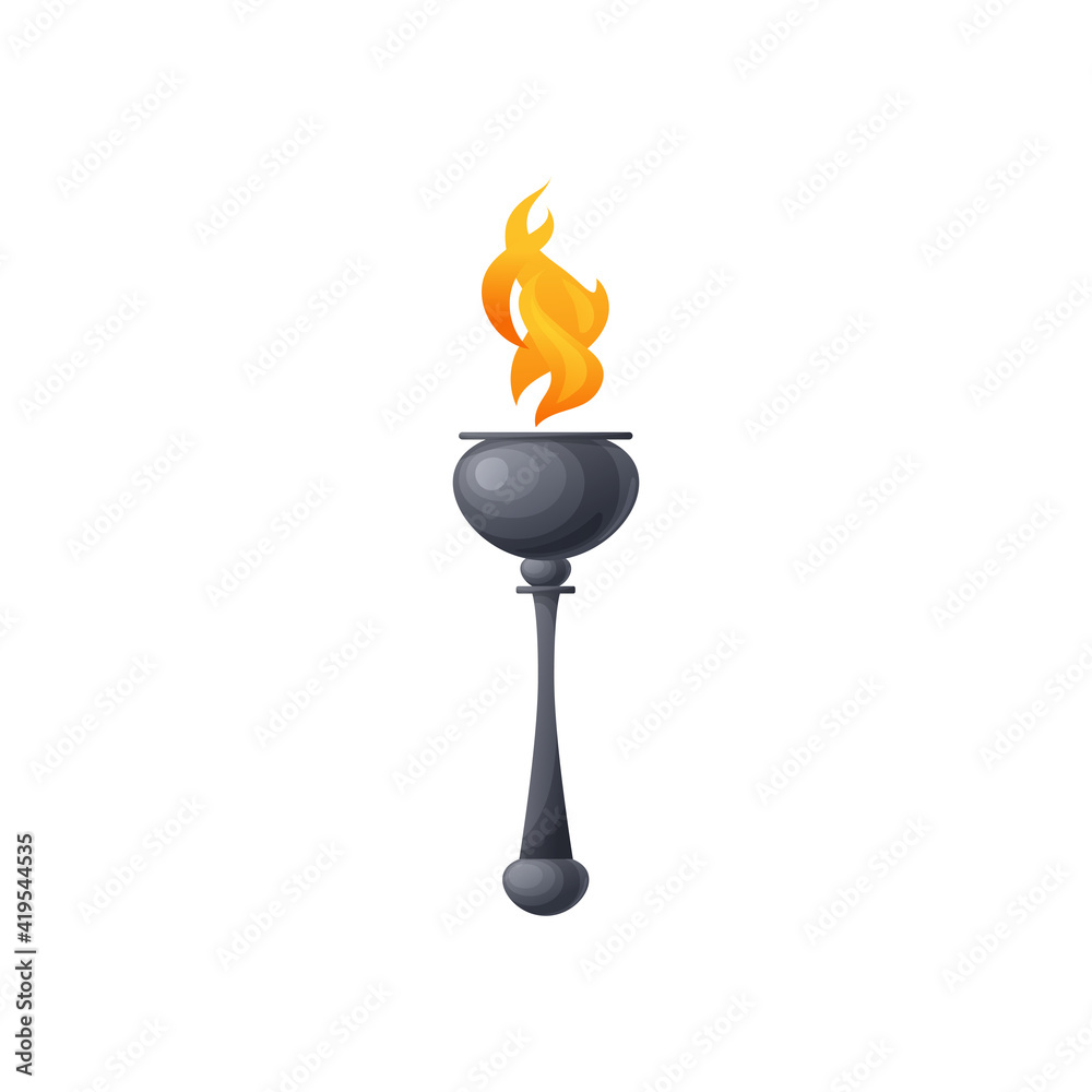 Torch sport mascot, burning fire on copper stick isolated icon. Vector ...