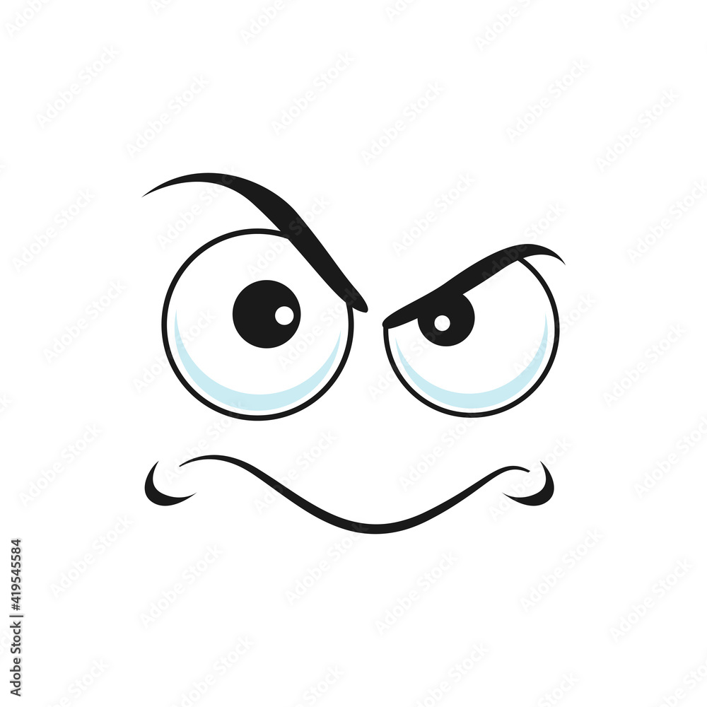 Cartoon face vector icon, disgruntled or upset emoji, funny facial ...