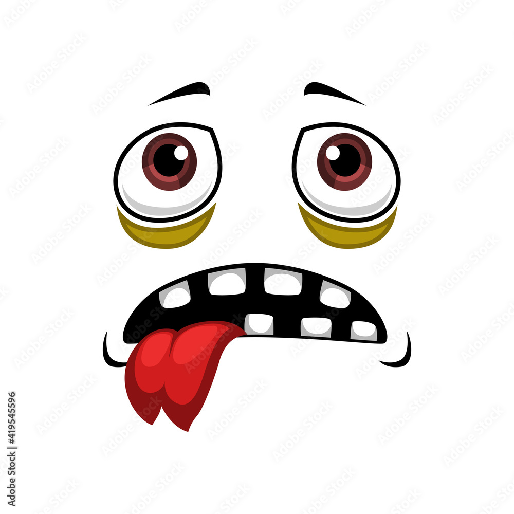 Cartoon face isolated vector icon, tired emotion, forworn Halloween ...