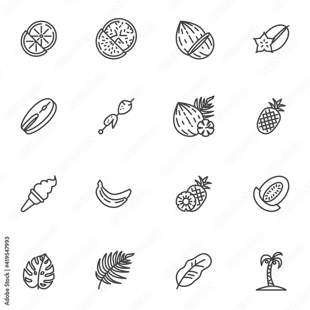Summer food line icons set, outline vector symbol collection, linear ...