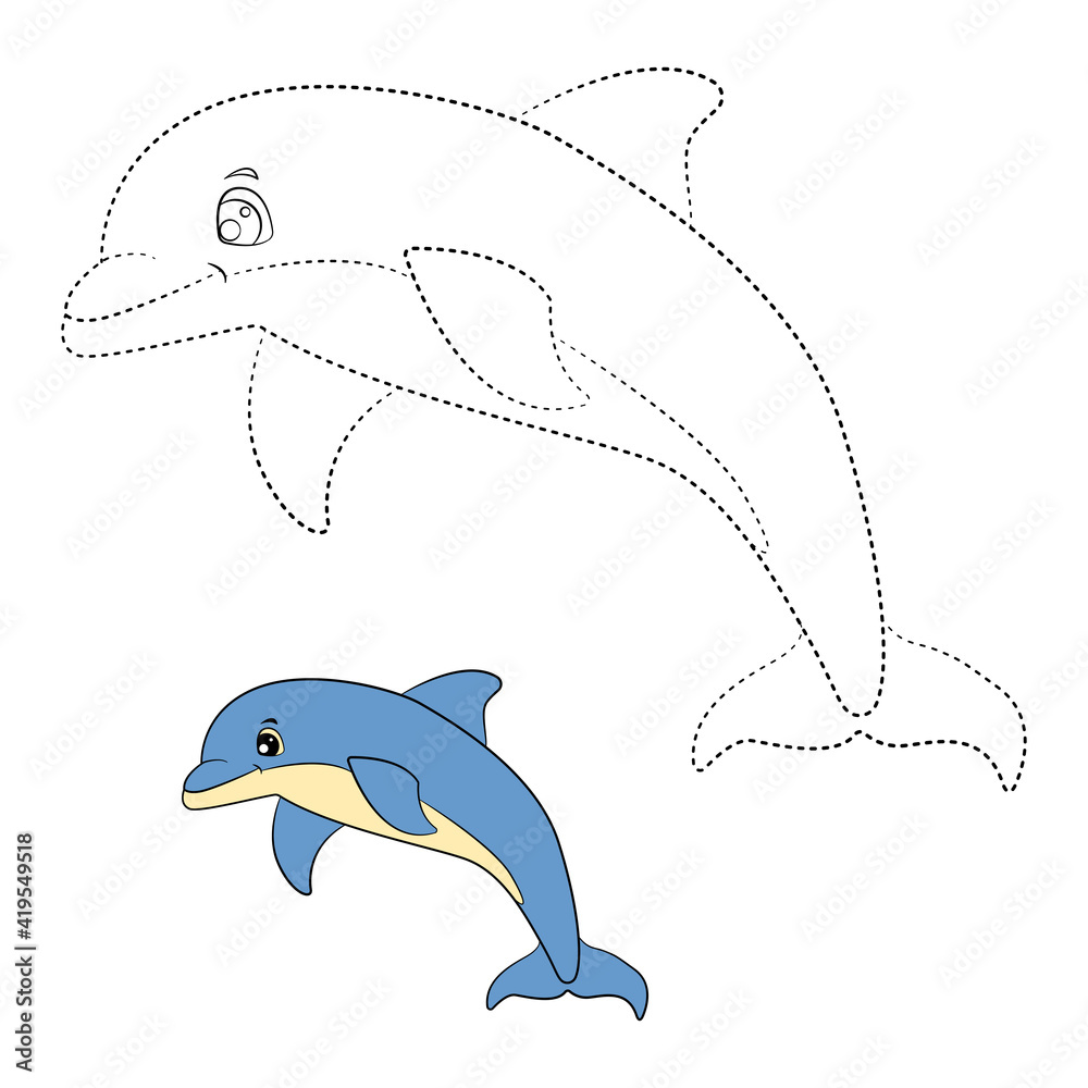 Tracing,sketch,fun,happy,game kids education Animal dolphin , fish ...
