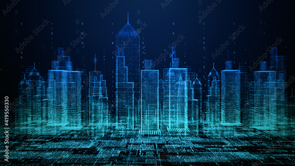 Smart city with technology network connecting. Internet of things and ...