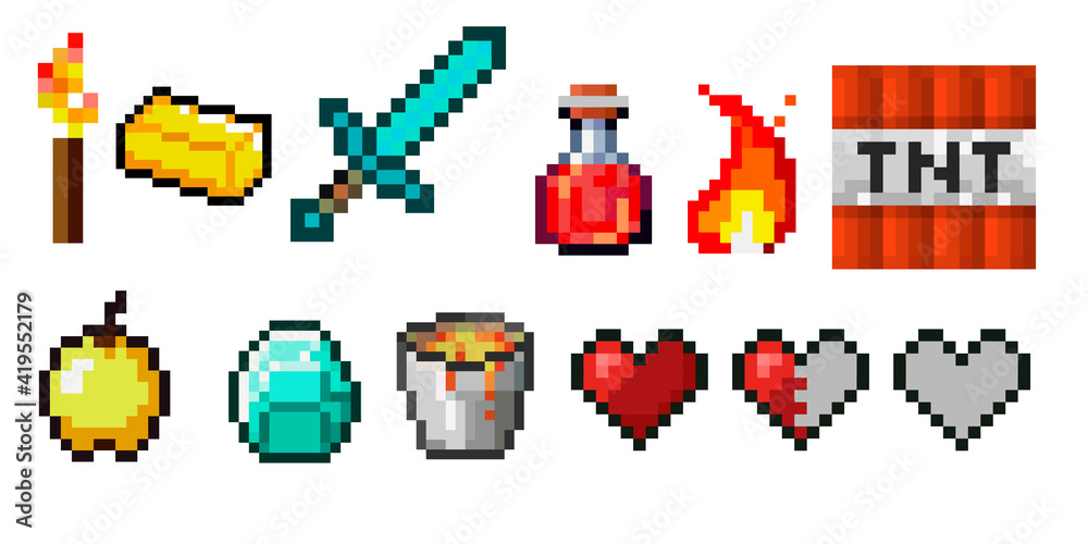 Poster Set of vector pixel objects – Wall Art | UkPosters