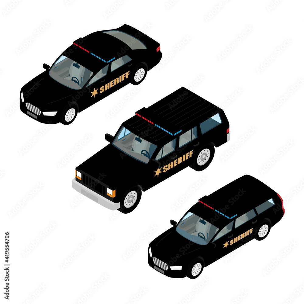 Police car set isometric view isolated on white background. Police ...
