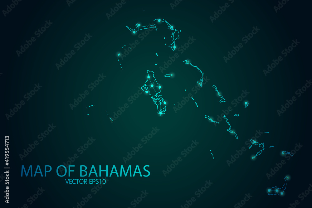 Map of Bahamas - With glowing point and lines scales on The Dark ...
