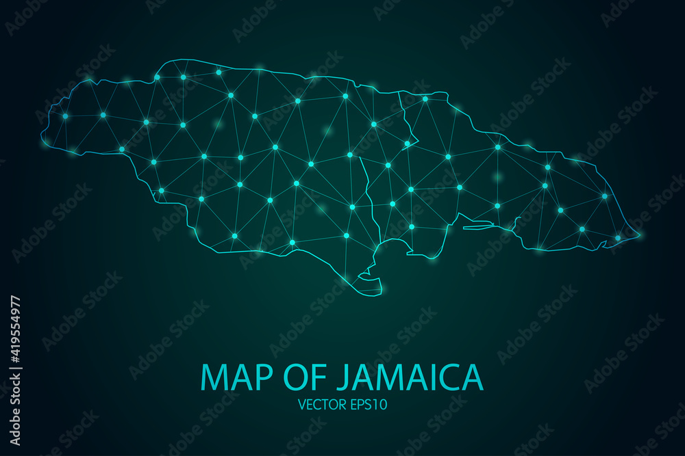 Map of Jamaica - With glowing point and lines scales on The Dark ...