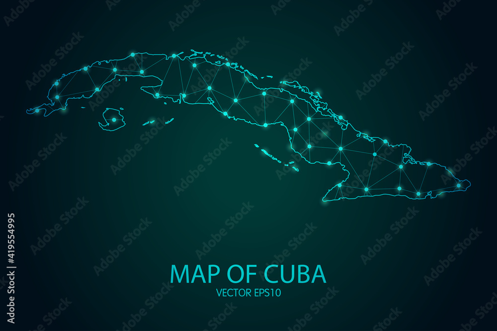 Map of Cuba - With glowing point and lines scales on The Dark Gradient ...