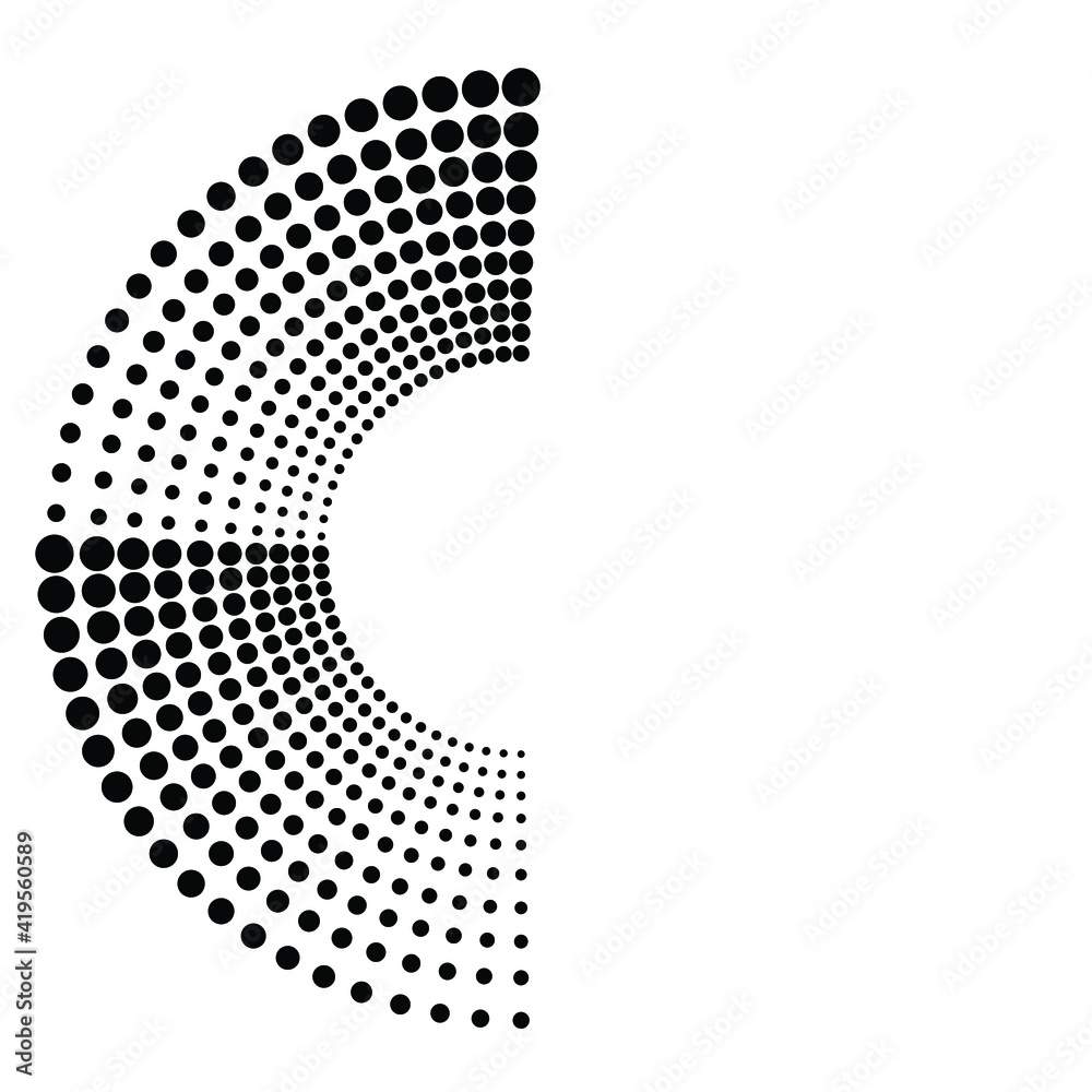 Halftone dots in half circle form. round logo . vector dotted frame ...