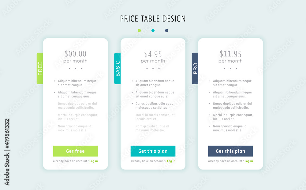 Beautiful template for price table Stock Vector | Adobe Stock