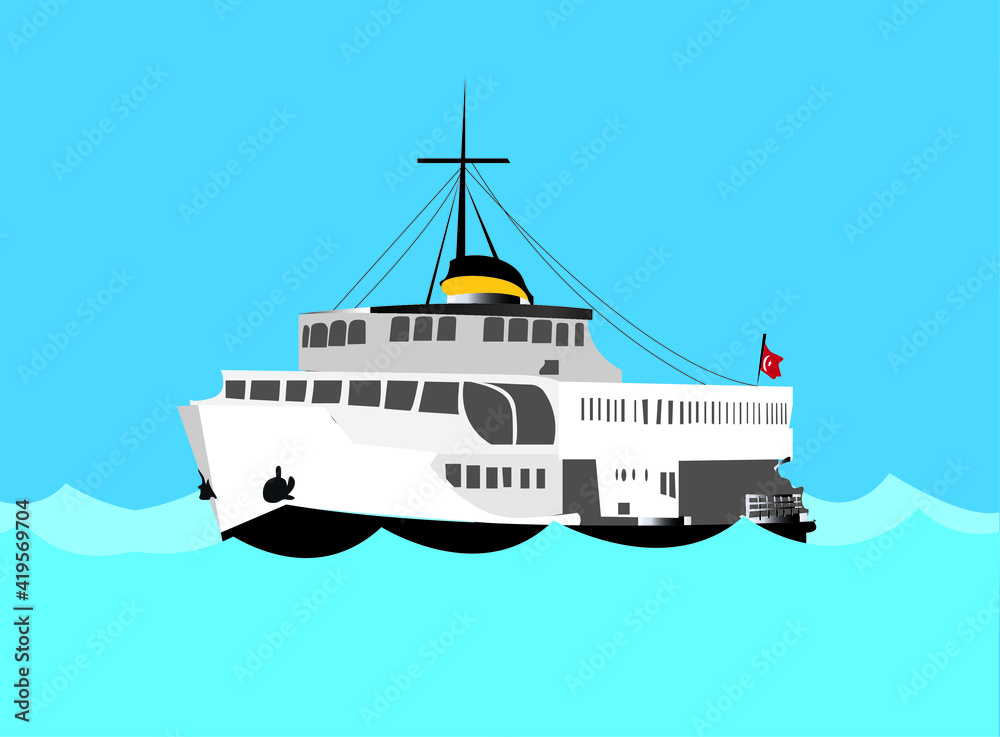 Vector Illustration of Istanbul Ferry, Vintage Ship Istanbul Bosphorus ...