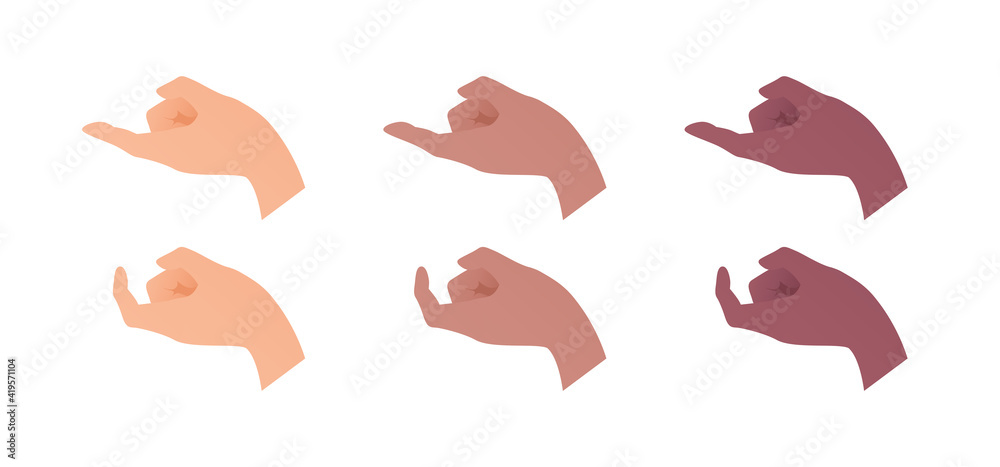 Hand gesture icon collection. Vector flat multiracial llustration set ...